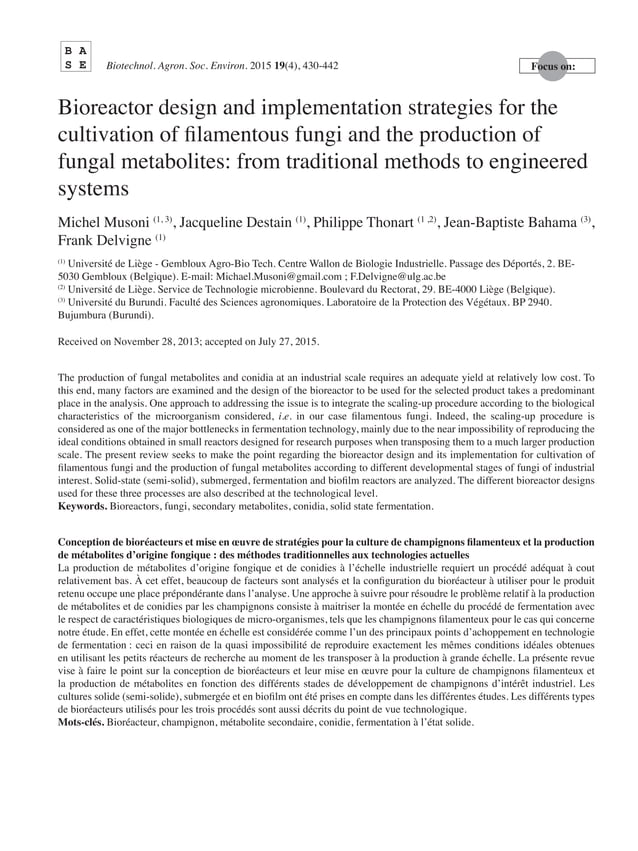 Bioreactor design and implementation strategies for the cultivation of filamentous fungi and the ...