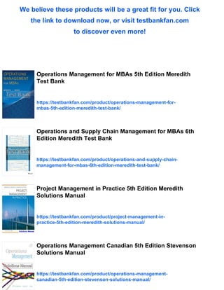 Operations Management for MBAs 5th Edition Meredith Solutions Manual | PDF