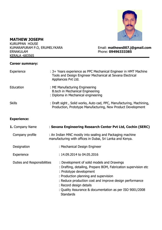 MECHANICAL ENGINEER-MATHEW JOSEPH | PDF