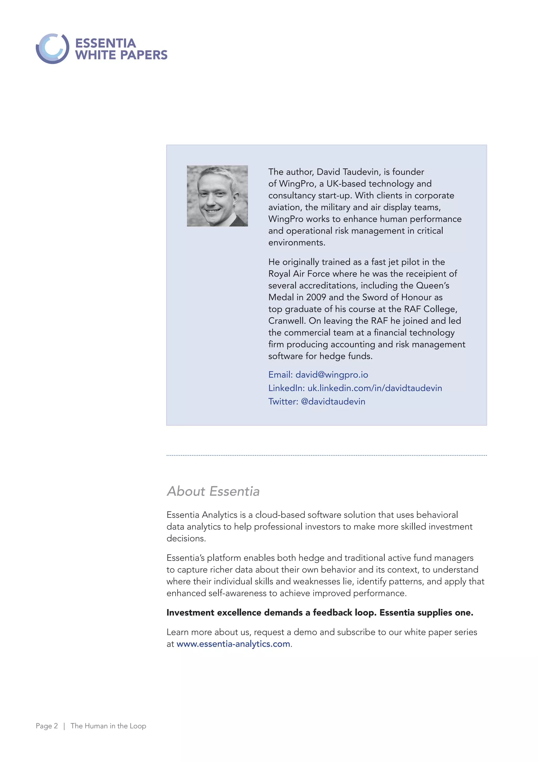 Essentia Analytics - The Human in the Loop | PDF