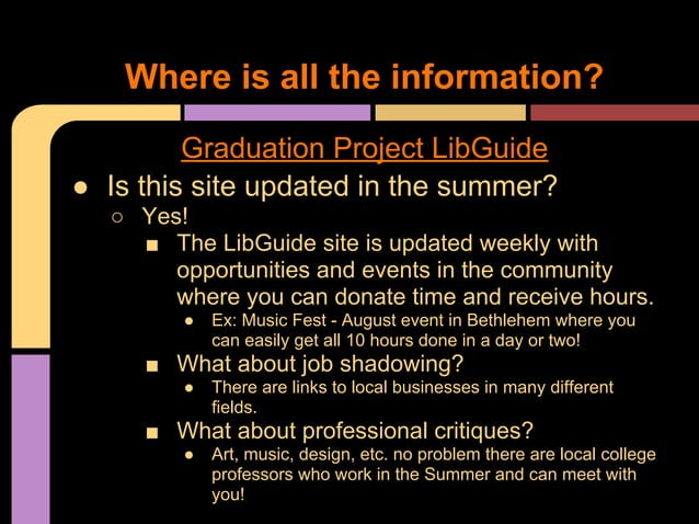 Graduation Project Summer Planning Presentation 4/30 | PDF