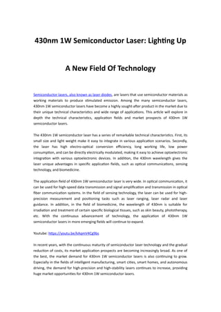 430nm 1W Semiconductor Laser: Lighting Up A New Field Of Technology | PDF
