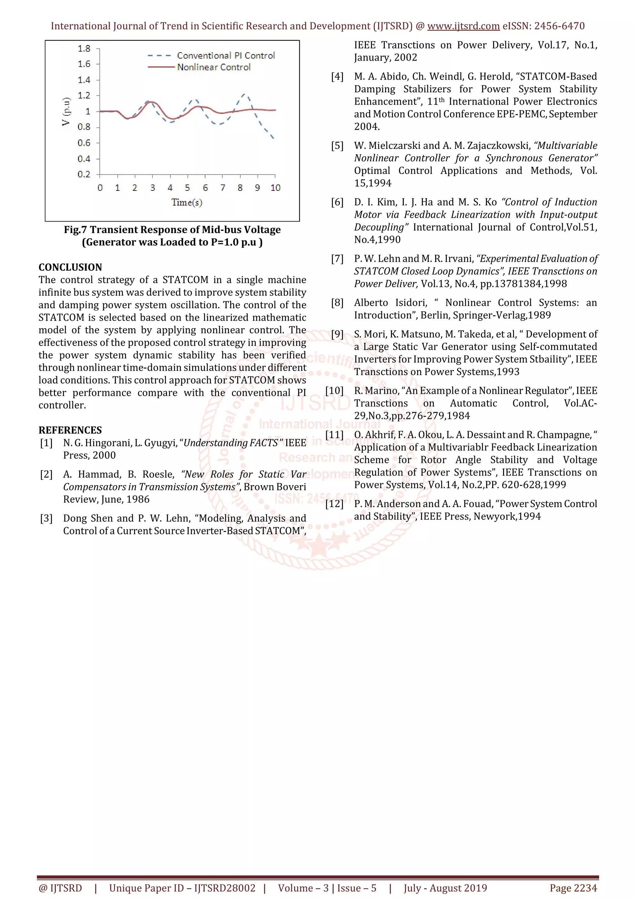 Nonlinear Control Of Static Synchronous Compensator Statcom For