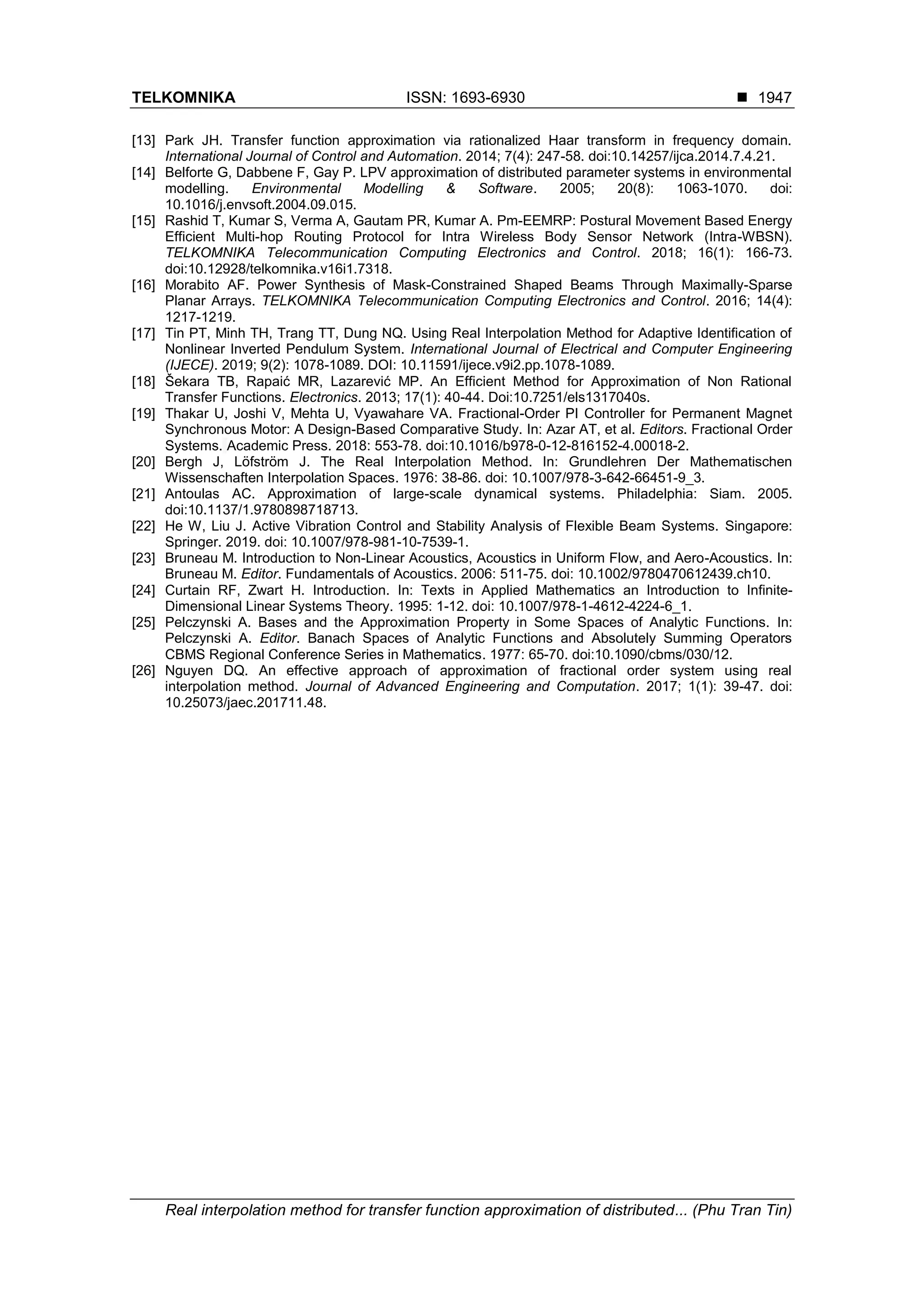 Real Interpolation Method For Transfer Function Approximation Of