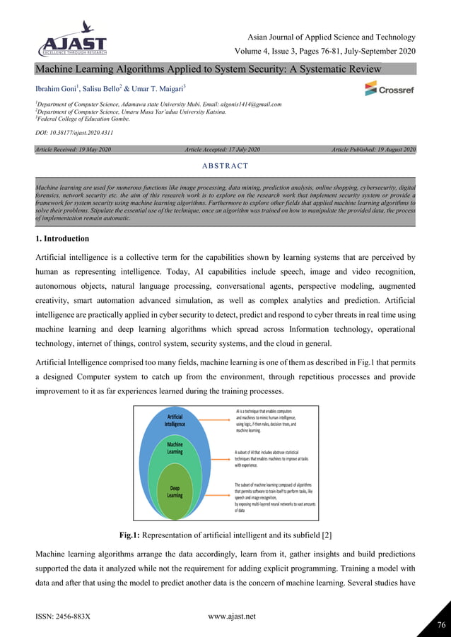 Machine Learning Algorithms Applied to System Security: A Systematic Review | PDF