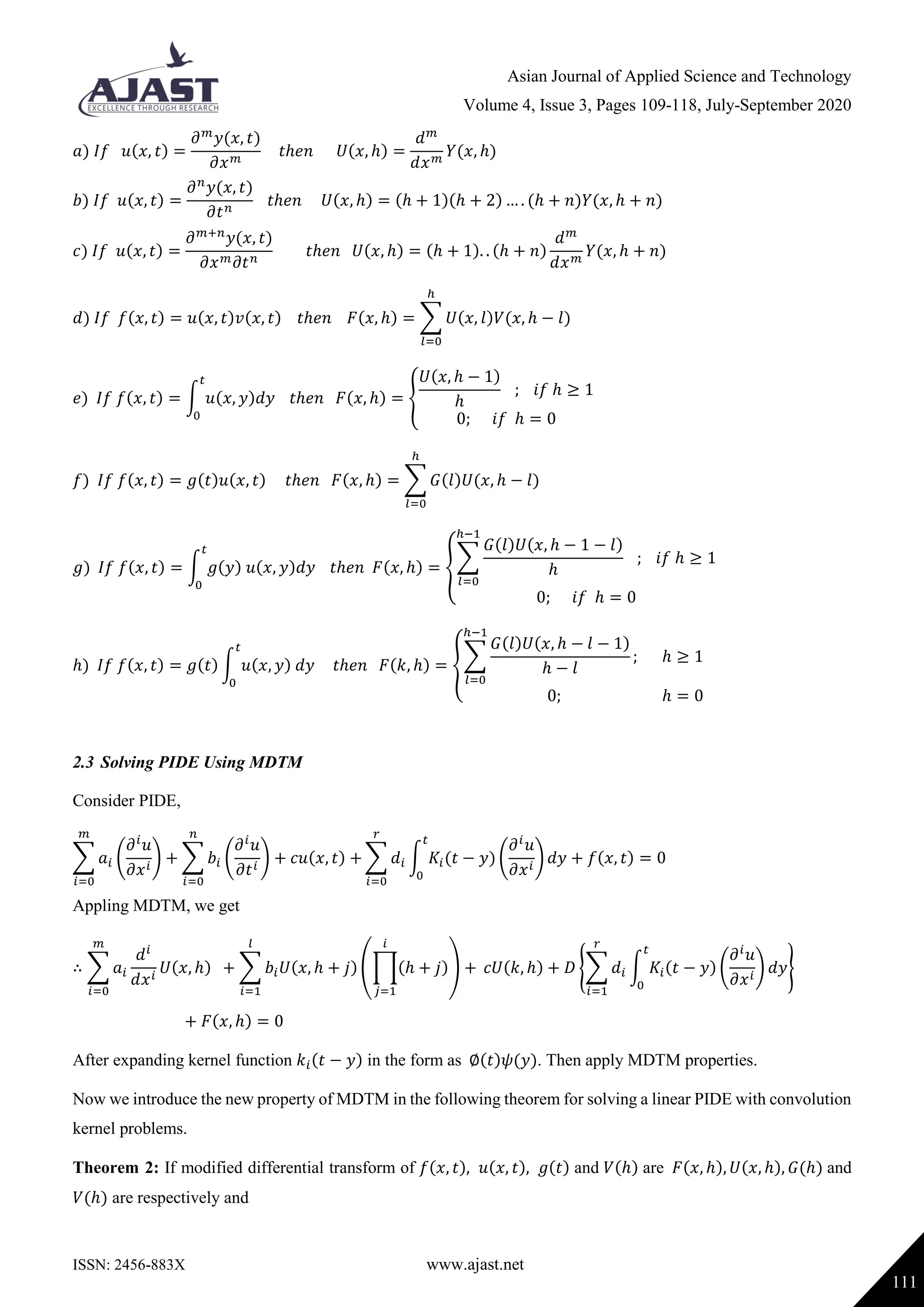 Solving Partial Integro Differential Equations Using Modified Differential Transform Method Pdf