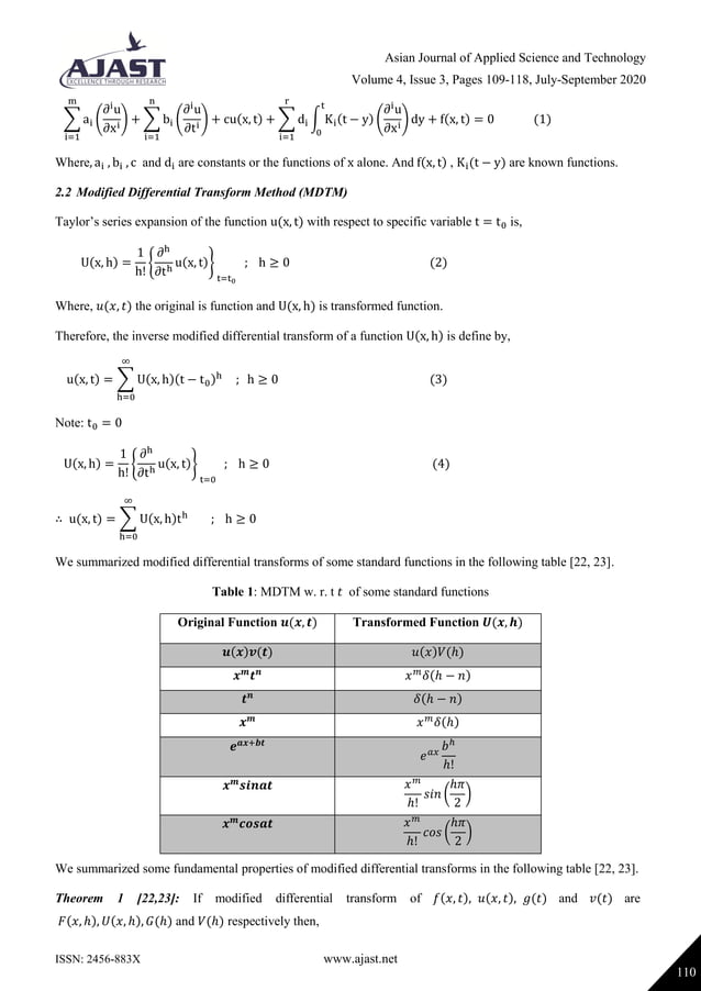Solving Partial Integro Differential Equations Using Modified Differential Transform Method Pdf