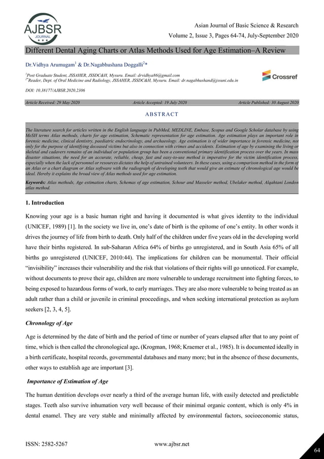 Different Dental Aging Charts or Atlas Methods Used for Age Estimation ...