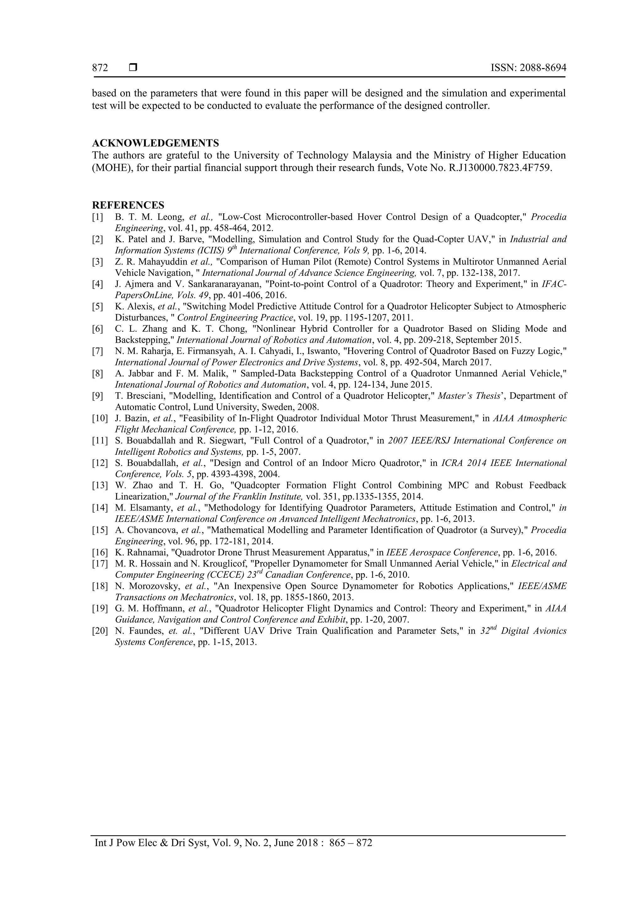 Modelling and Parameters Identification of a Quadrotor Using a Custom ...