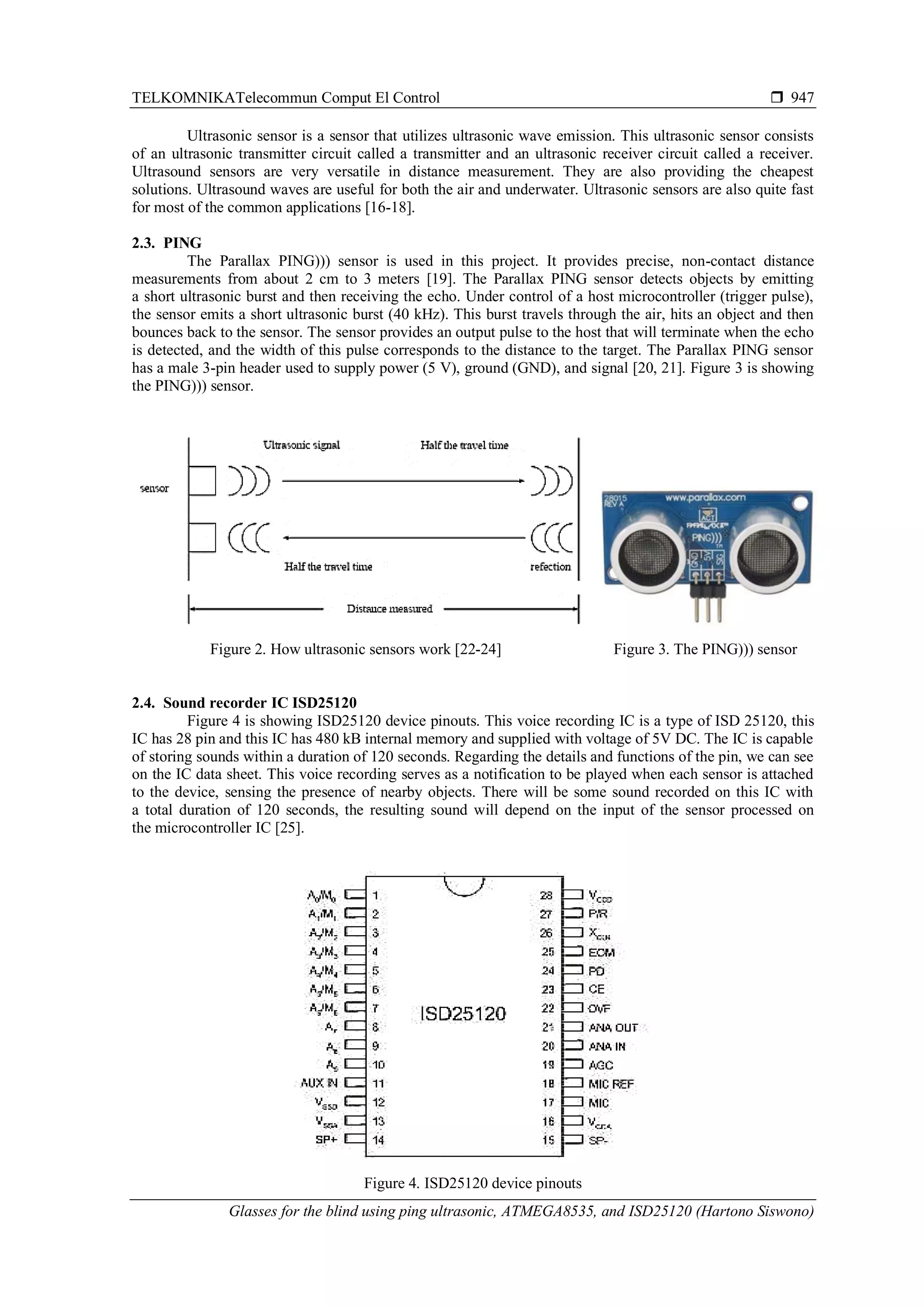 Glasses for the blind using ping ultrasonic, ATMEGA8535 and ISD25120 | PDF