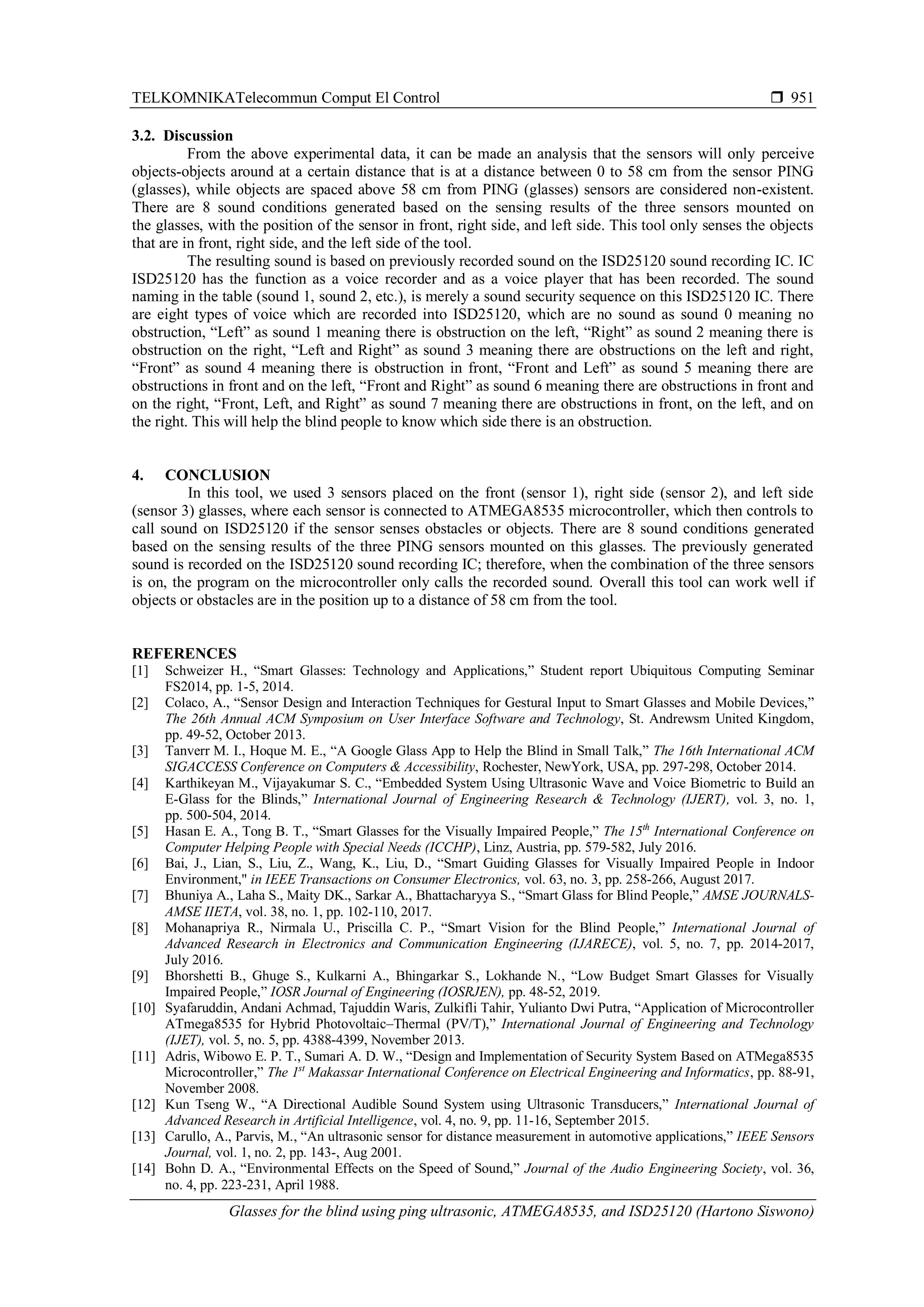Glasses for the blind using ping ultrasonic, ATMEGA8535 and ISD25120 | PDF