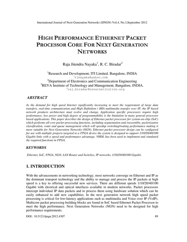HIGH PERFORMANCE ETHERNET PACKET PROCESSOR CORE FOR NEXT GENERATION ... HIGH PERFORMANCE ETHERNET PACKET PROCESSOR CORE FOR NEXT GENERATION ...