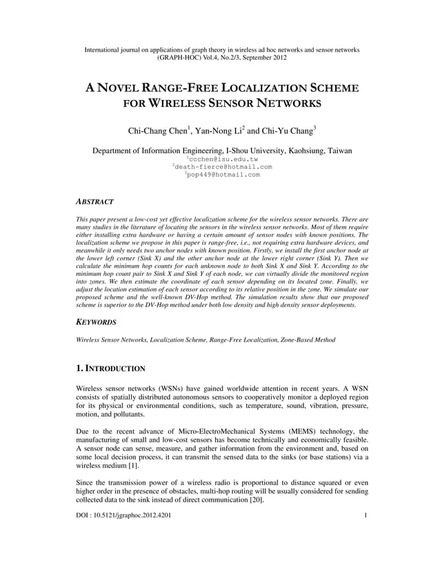 A Novel Range-Free Localization Scheme for Wireless Sensor Networks | PDF