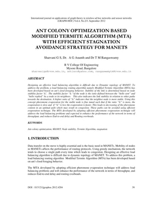Ant Colony Optimization Based Modified Termite Algorithm (MTA) with Efficient Stagnation ...