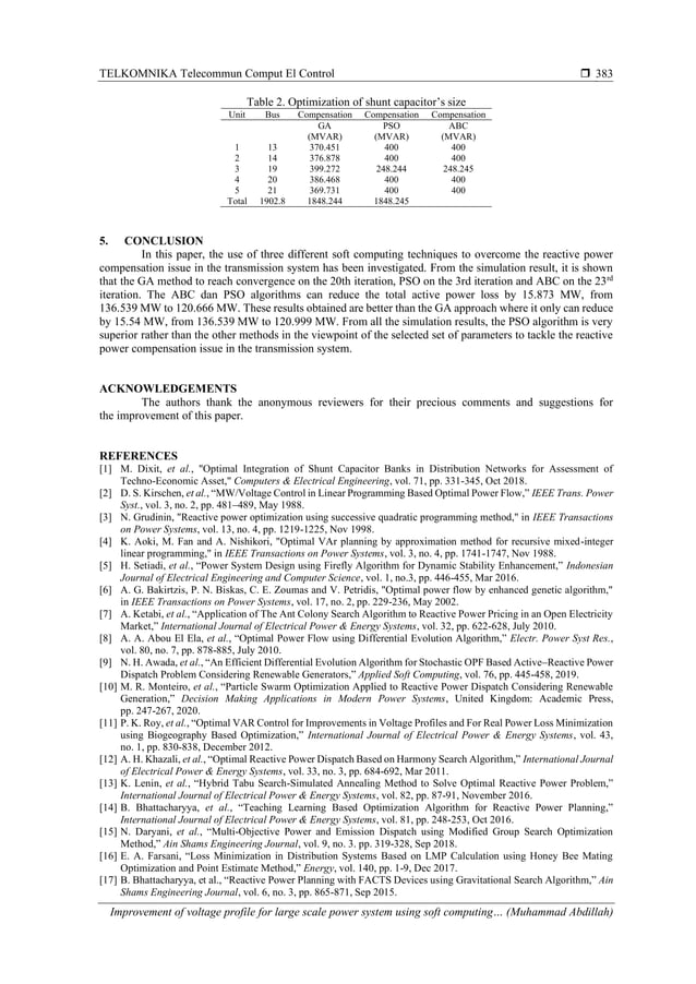 Improvement of voltage profile for large scale power system using soft computing approach | PDF