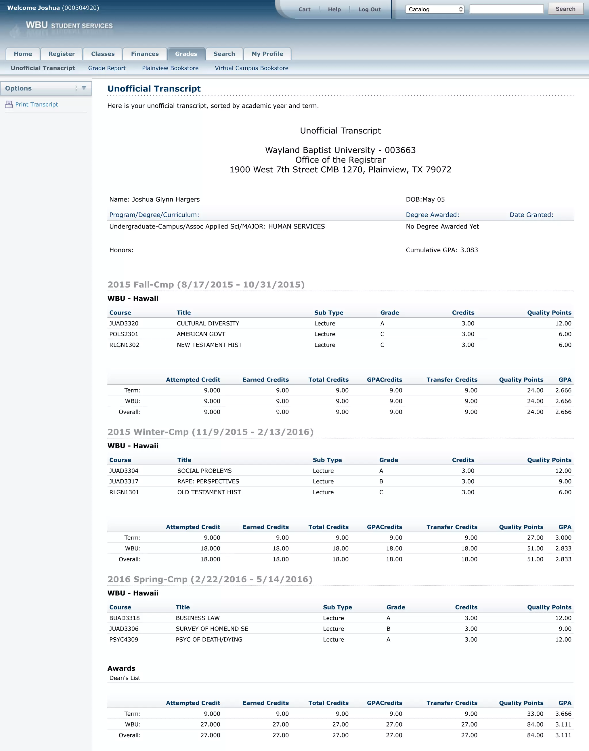 WBU Transcript | PDF