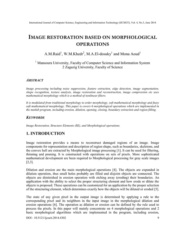 IMAGE RESTORATION BASED ON MORPHOLOGICAL OPERATIONS | PDF