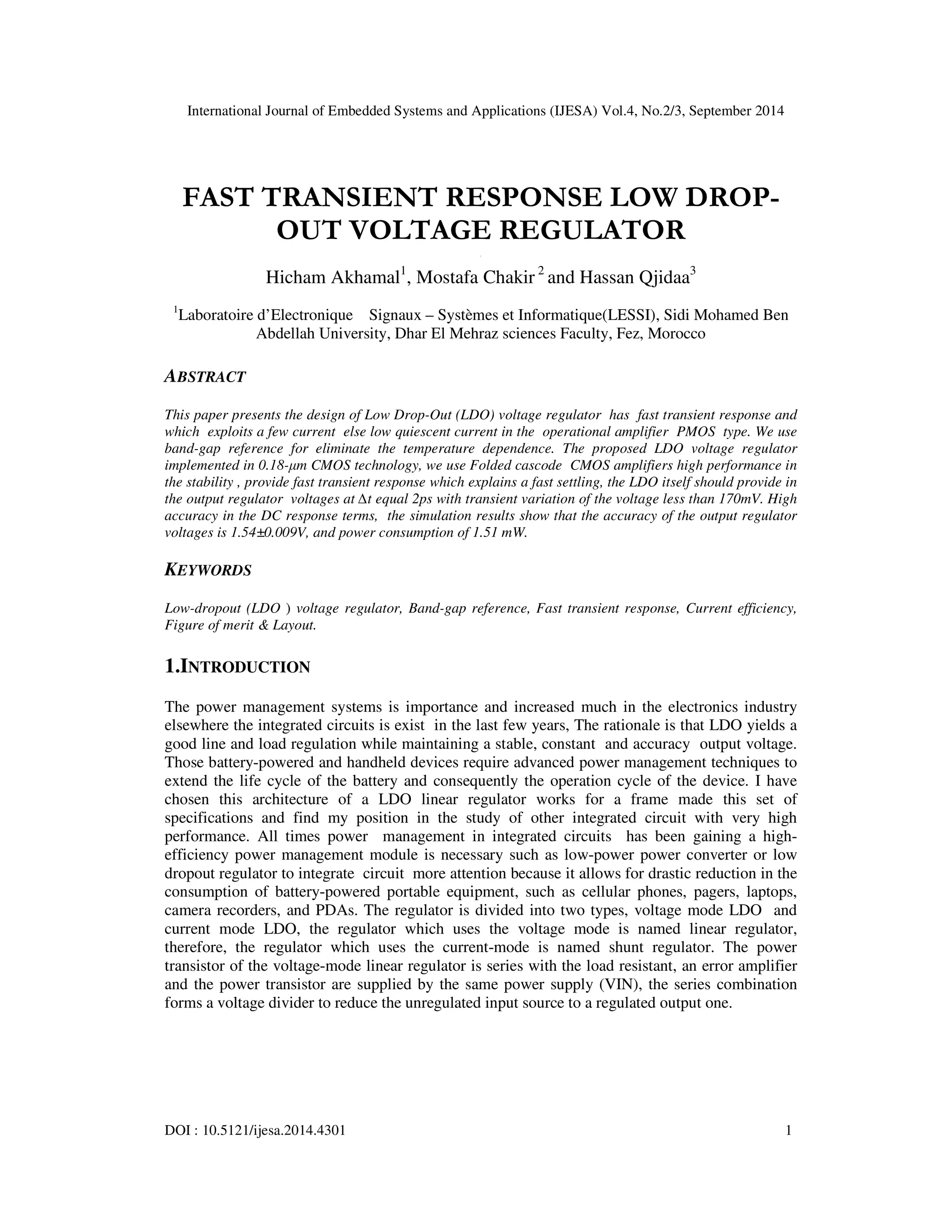 FAST TRANSIENT RESPONSE LOW DROPOUT VOLTAGE REGULATOR | PDF