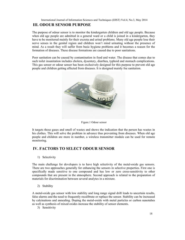 ODOUR SENSOR BASED SOLUTION FOR THE SANITARY PROBLEM FACED BY ELDERLY ...