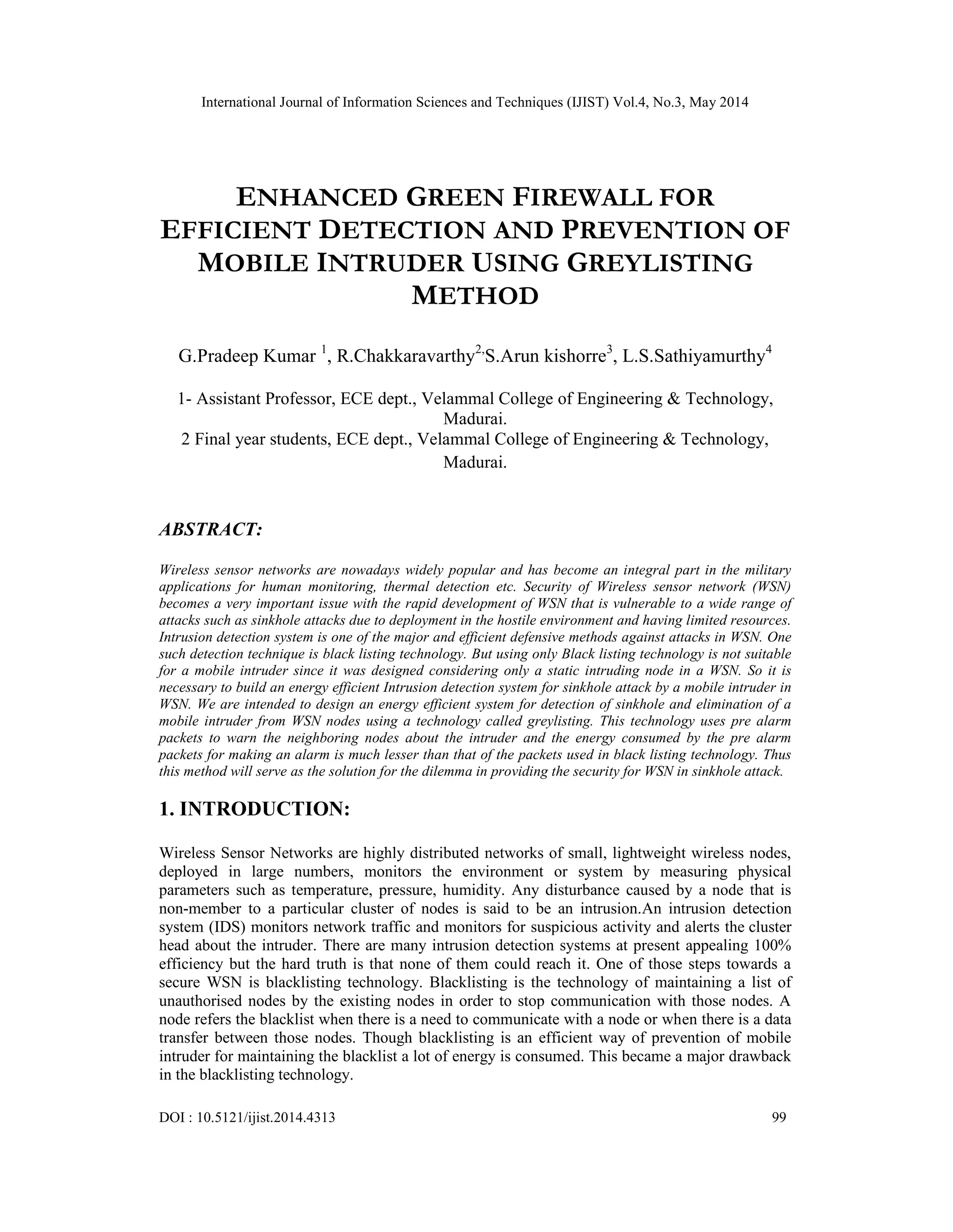 ENHANCED GREEN FIREWALL FOR EFFICIENT DETECTION AND PREVENTION OF ...