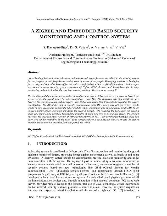 A ZIGBEE AND EMBEDDED BASED SECURITY MONITORING AND CONTROL SYSTEM | PDF