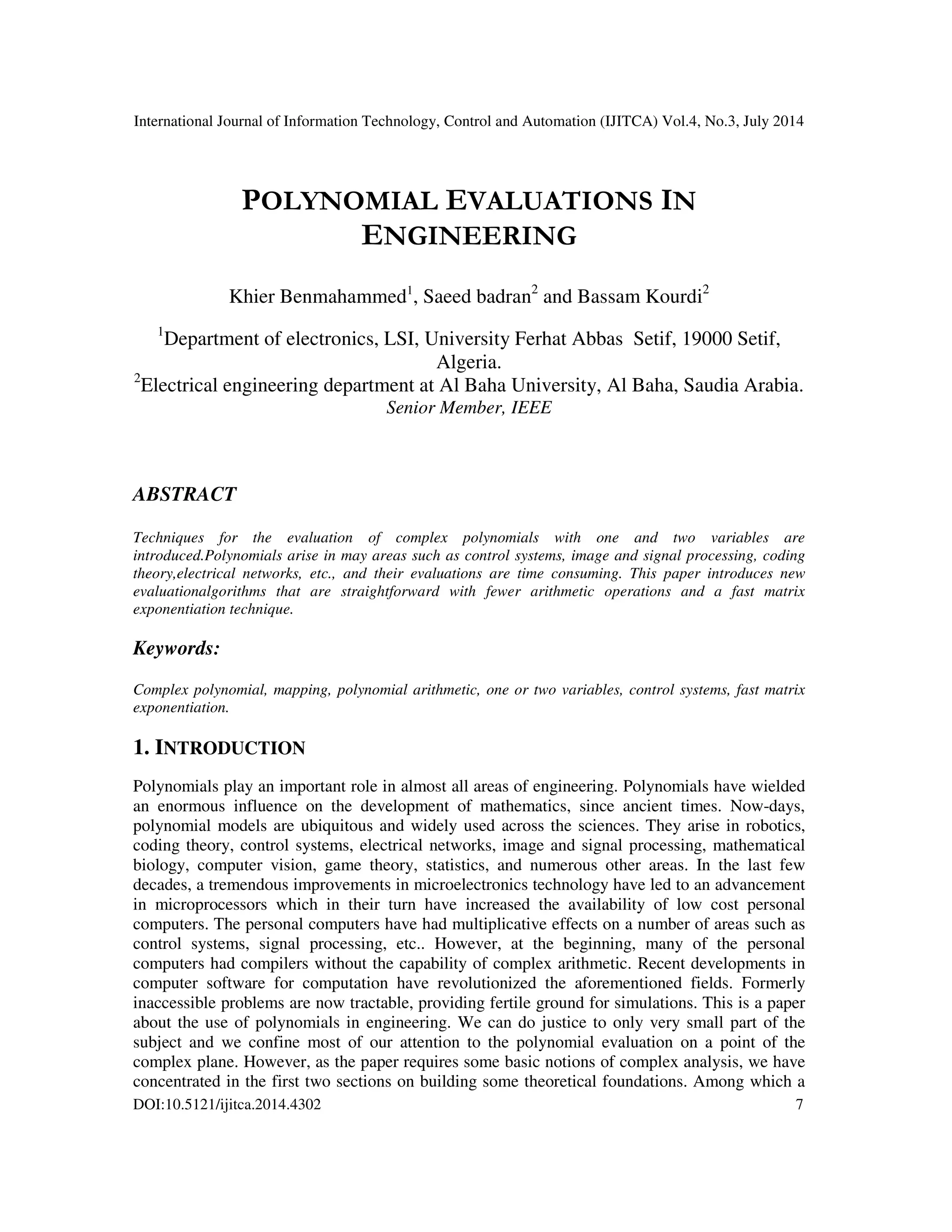 POLYNOMIAL EVALUATIONS IN ENGINEERING | PDF