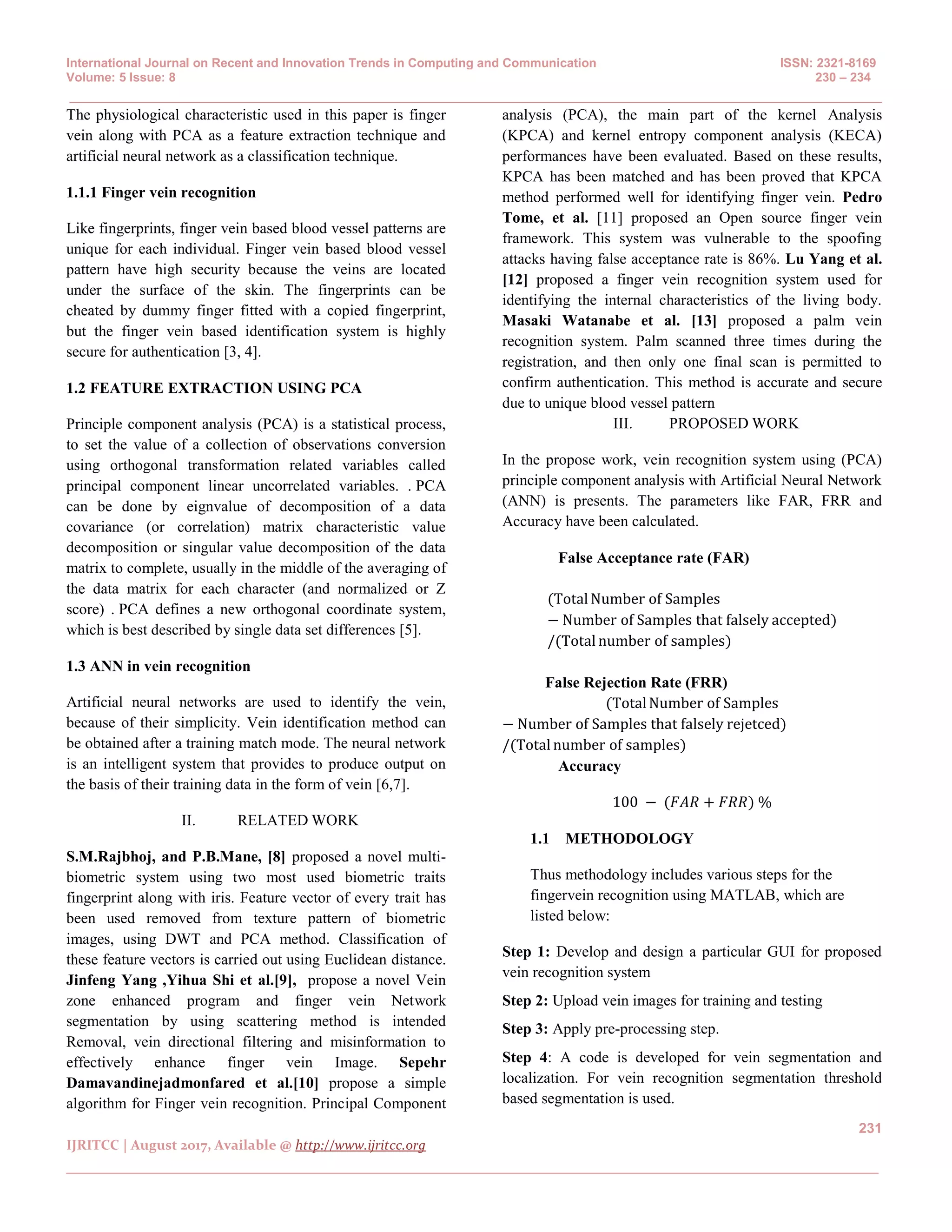 Finger Vein Recognition Based on PCA Feature using Artificial Neural Network | PDF | Computing ...
