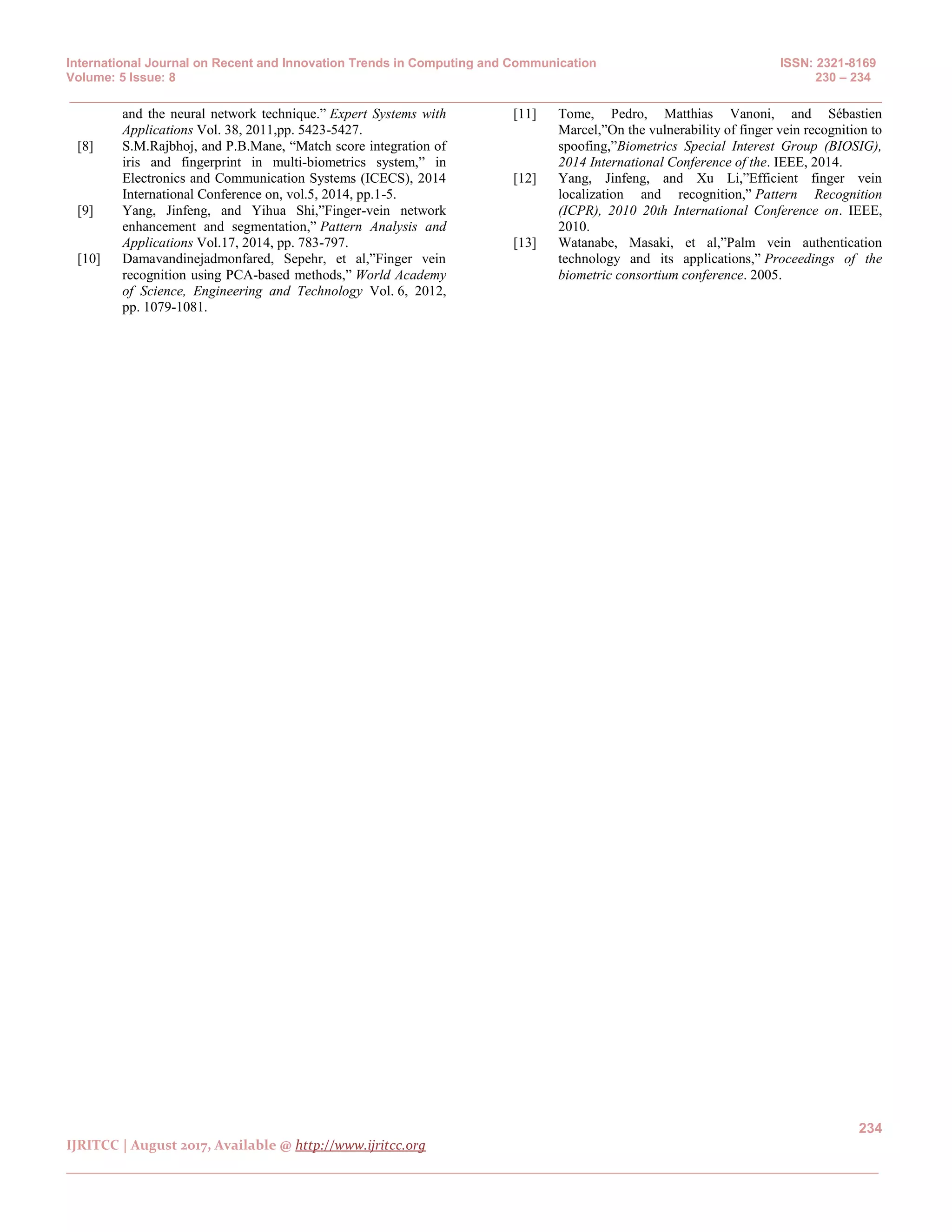 Finger Vein Recognition Based on PCA Feature using Artificial Neural Network | PDF | Computing ...