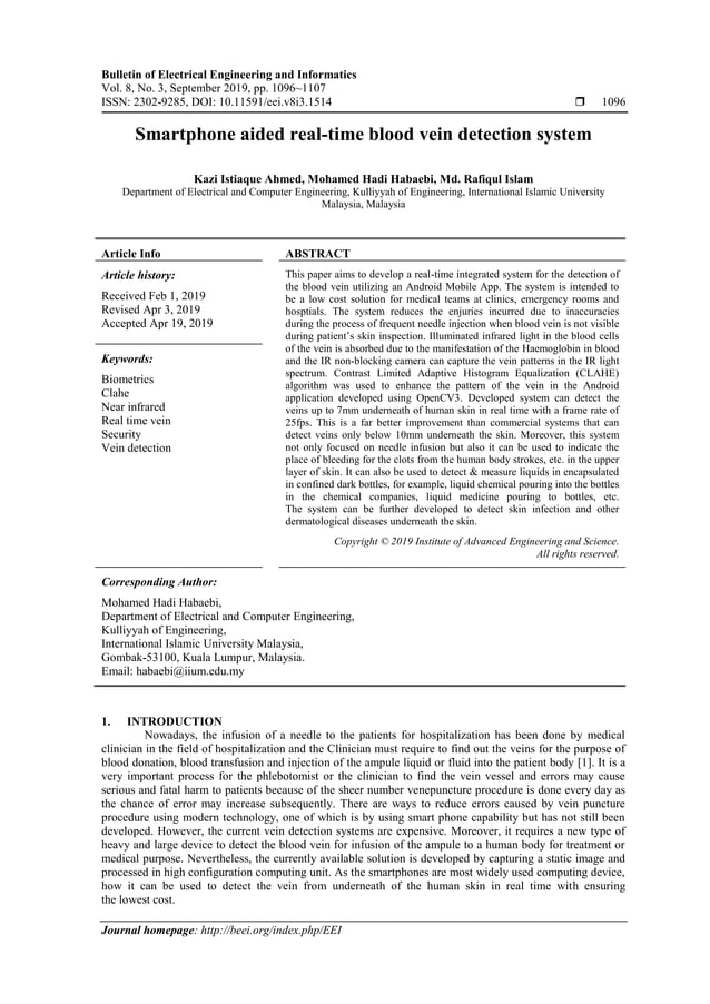 Smartphone aided real-time blood vein detection system | PDF | Blood Disorders | Diseases and ...