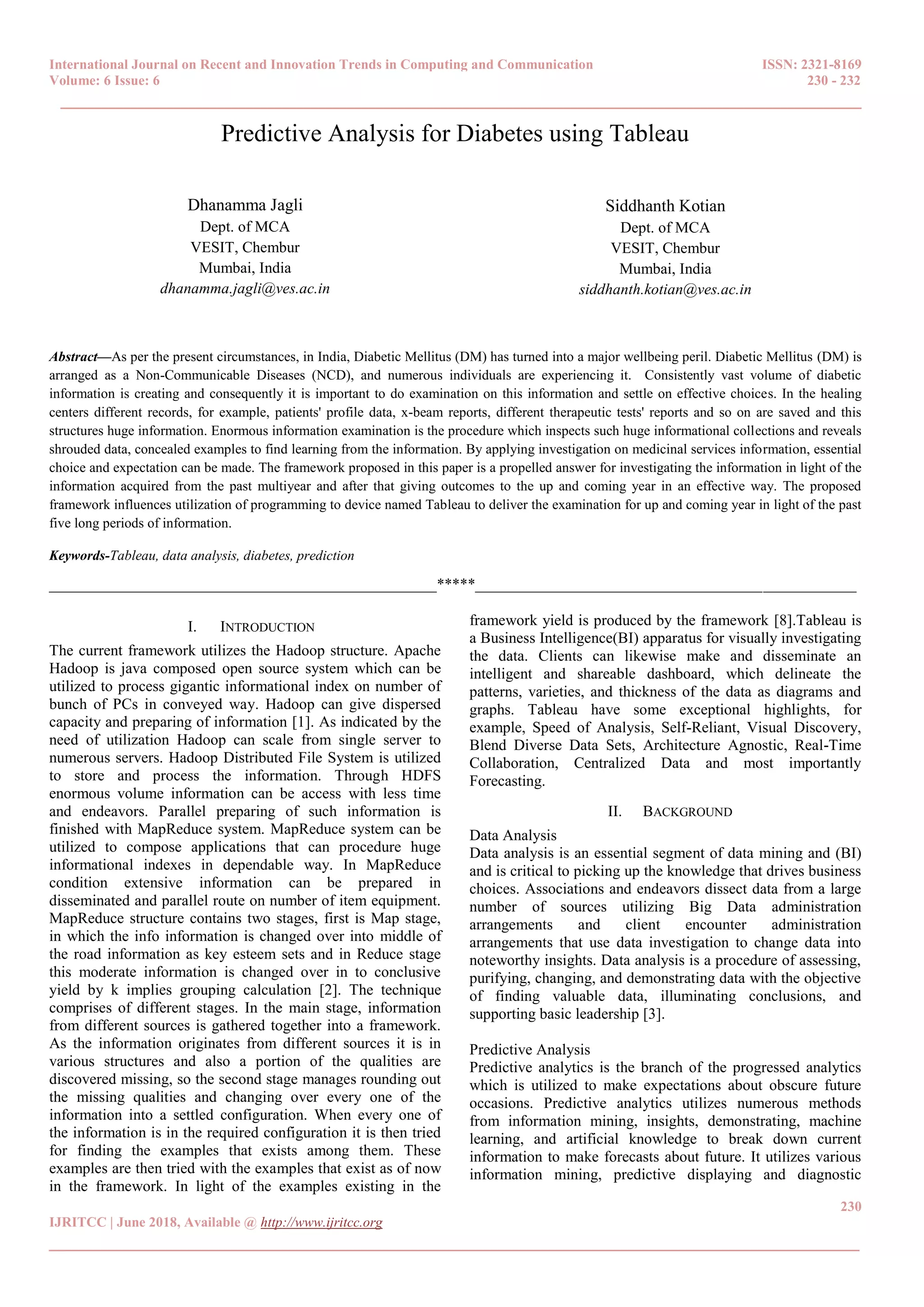 Predictive Analysis for Diabetes using Tableau | PDF