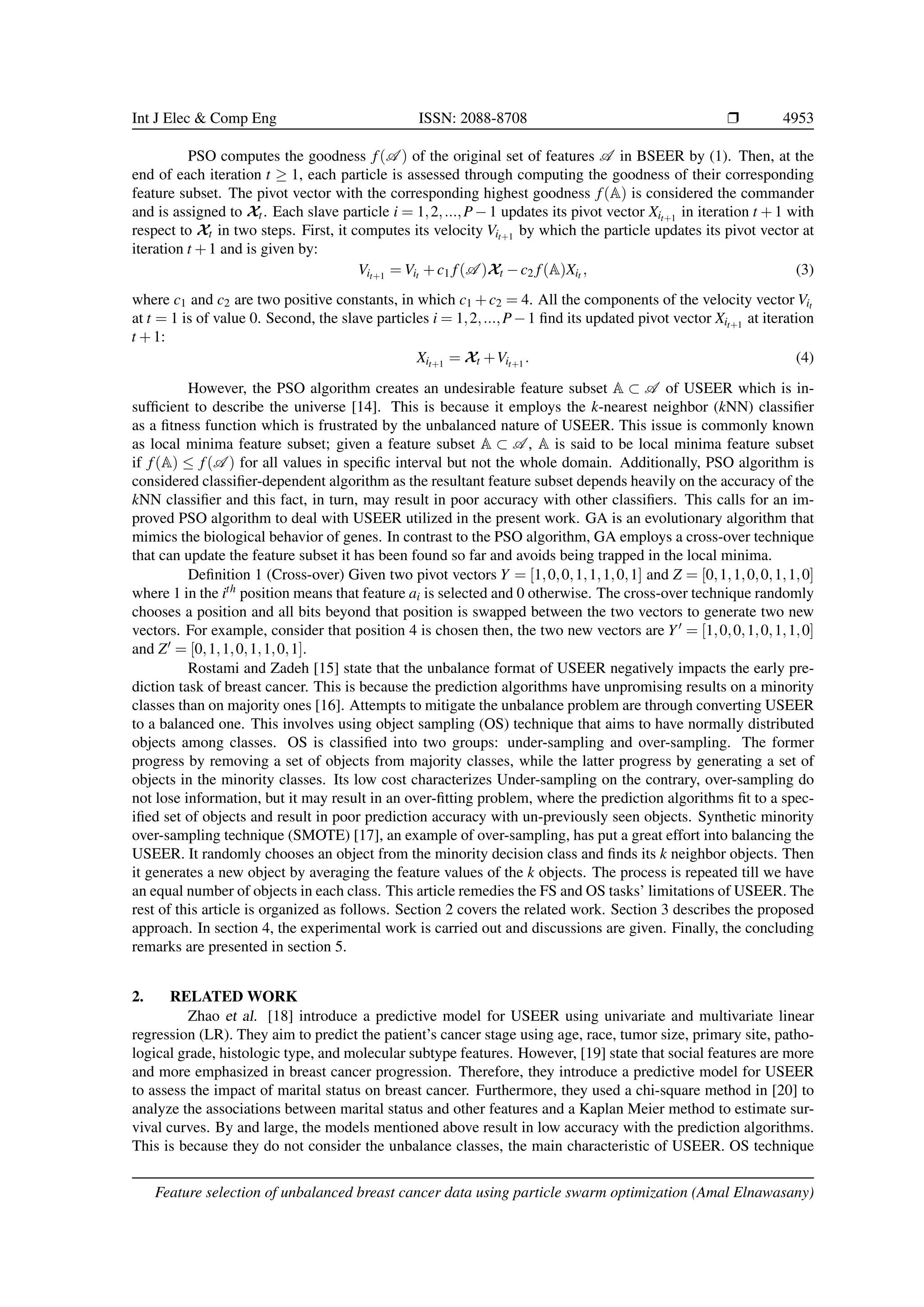 Feature Selection Of Unbalanced Breast Cancer Data Using Particle Swarm Optimization Pdf
