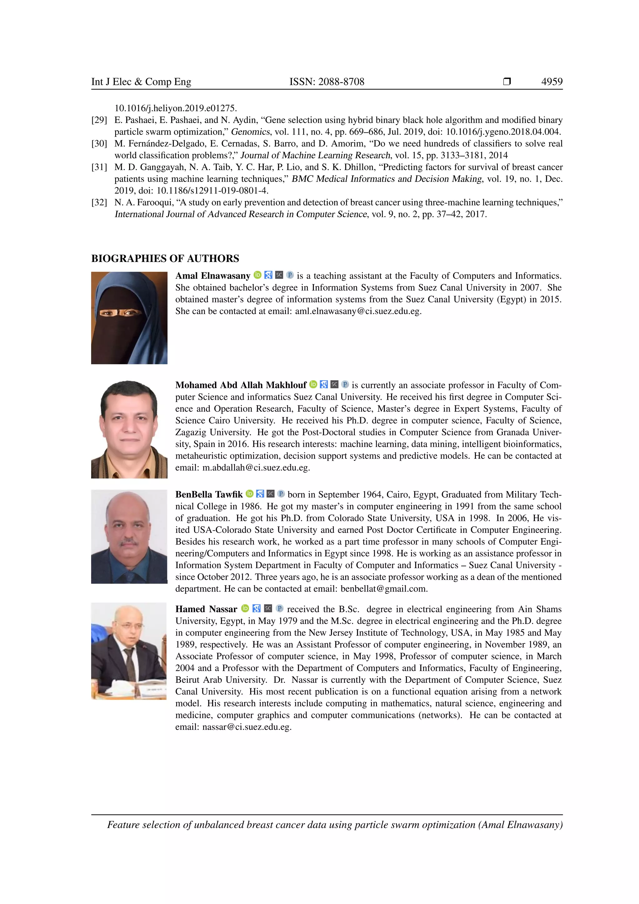 Feature selection of unbalanced breast cancer data using particle swarm optimization | PDF