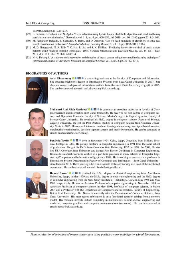Feature Selection Of Unbalanced Breast Cancer Data Using Particle Swarm Optimization Pdf
