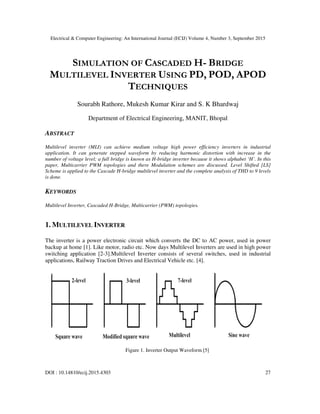SIMULATION OF CASCADED H- BRIDGE MULTILEVEL INVERTER USING PD, POD, APOD TECHNIQUES | PDF