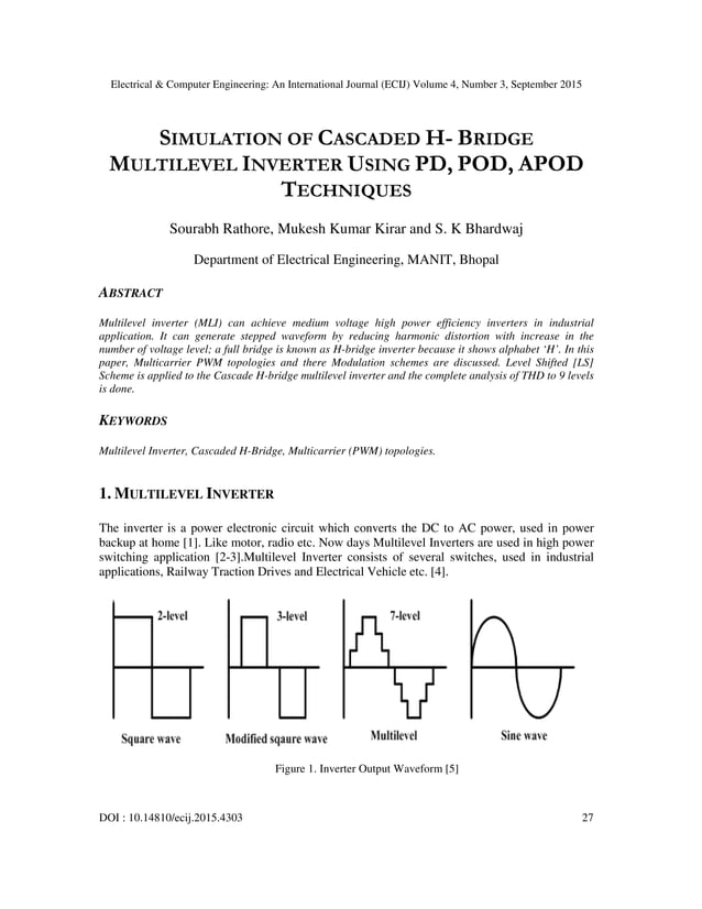 SIMULATION OF CASCADED H- BRIDGE MULTILEVEL INVERTER USING PD, POD ...