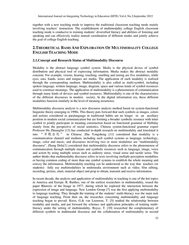 RESEARCH INTO THE NEW MODEL OF COLLEGE ENGLISH TEACHING－A MULTIMODALITY APPROACH | PDF