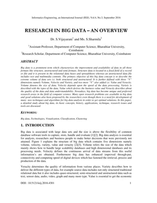 RESEARCH IN BIG DATA – AN OVERVIEW | PDF