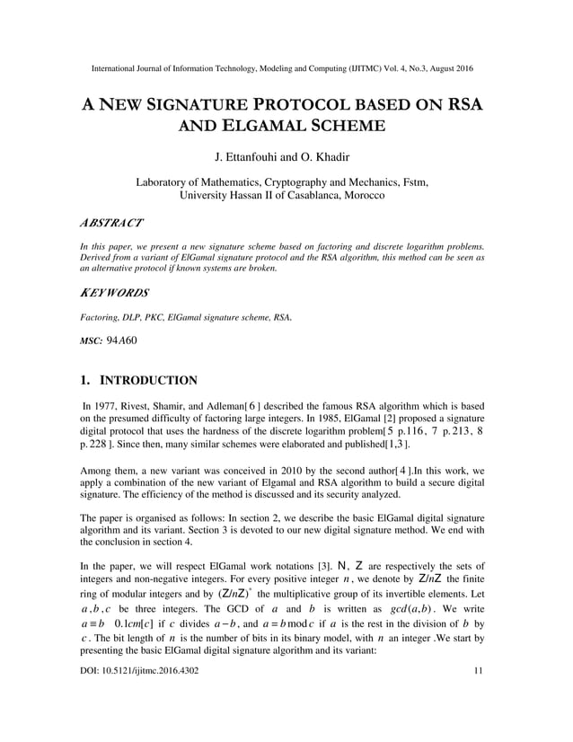 A New Signature Protocol Based On Rsa And Elgamal Scheme Pdf