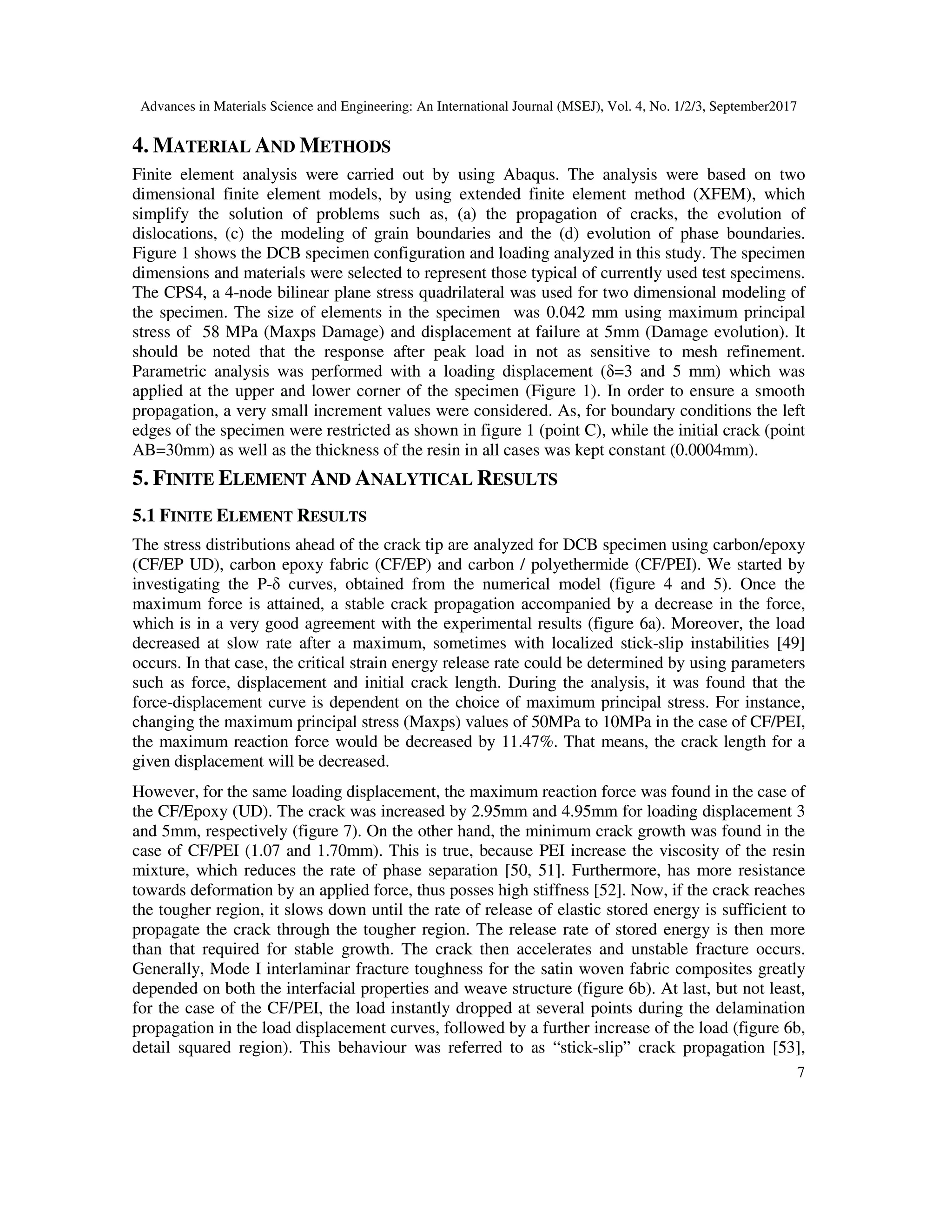 RESULTS OF FINITE ELEMENT ANALYSIS FOR INTERLAMINAR FRACTURE REINFORCED ...