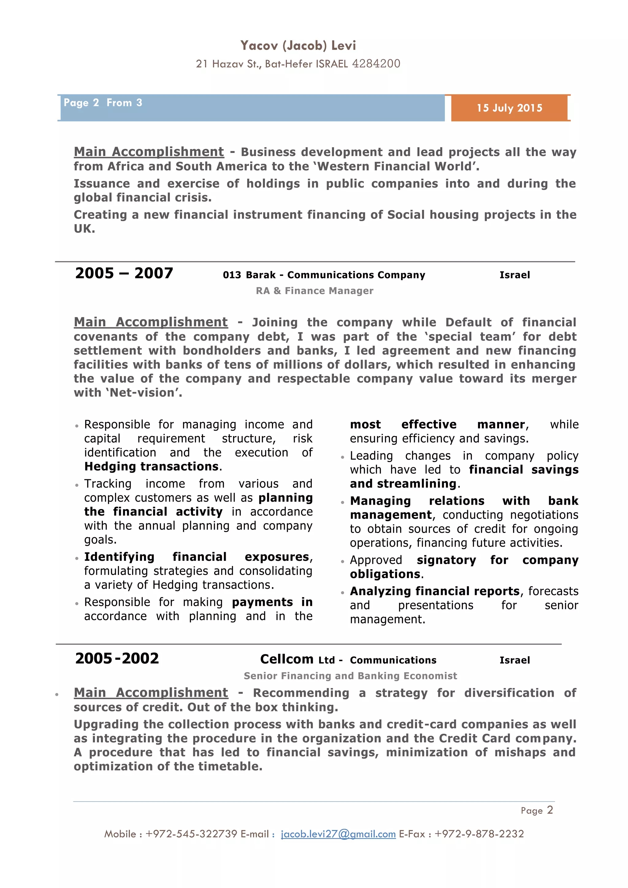 Jacob Yacov Levi CV 2015 | PDF