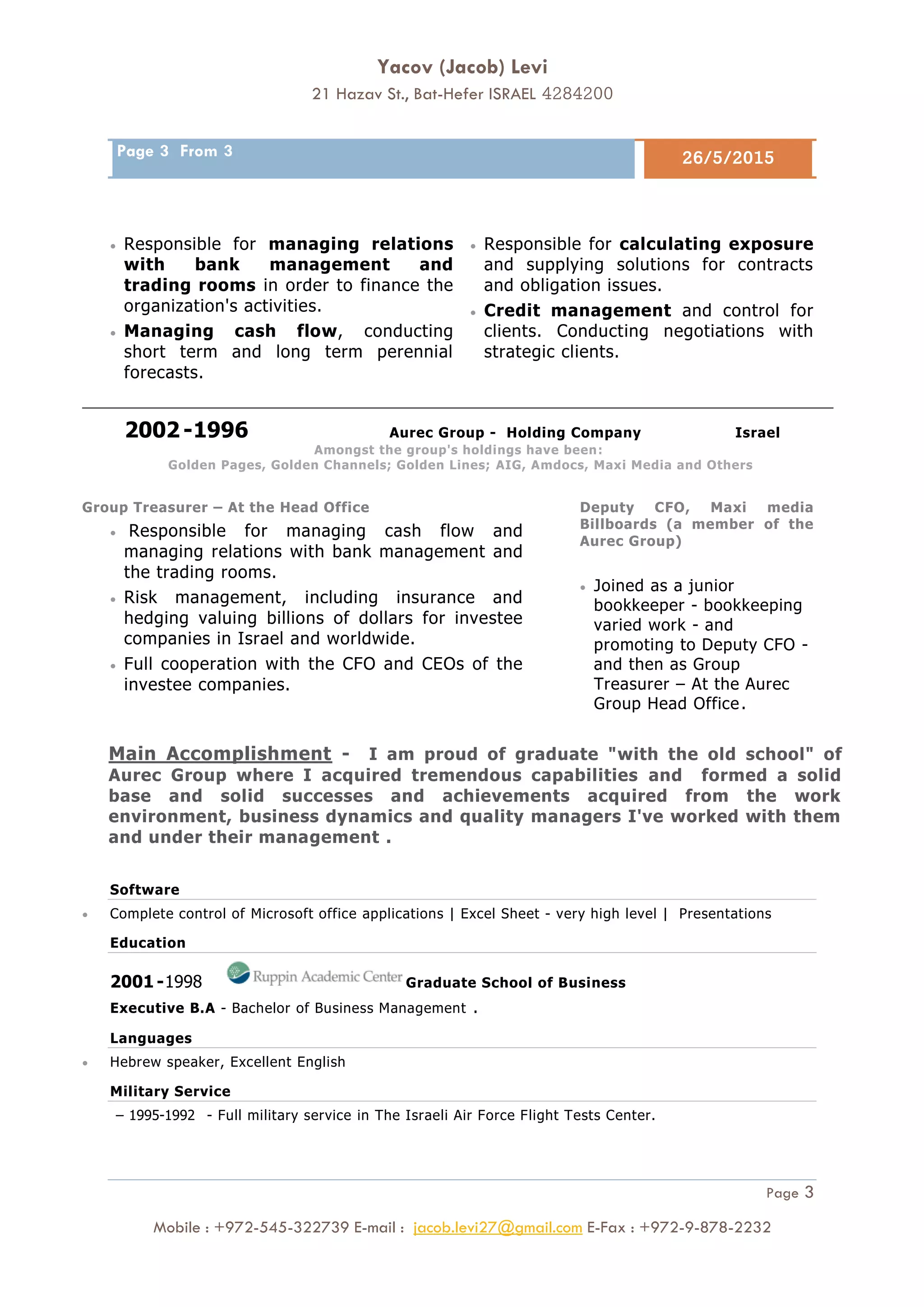 Jacob Yacov Levi CV 2015 | PDF