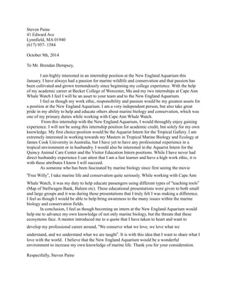 Aquarium Cover Letter | PDF