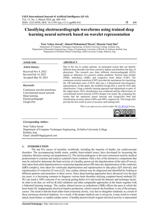 Classifying electrocardiograph waveforms using trained deep learning neural network based on ...