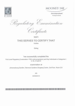 FAIS RE Level 1 and 5 Certificates | PDF