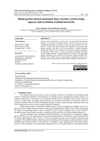 Hand gesture-based automatic door security system using squeeze and excitation residual networks ...