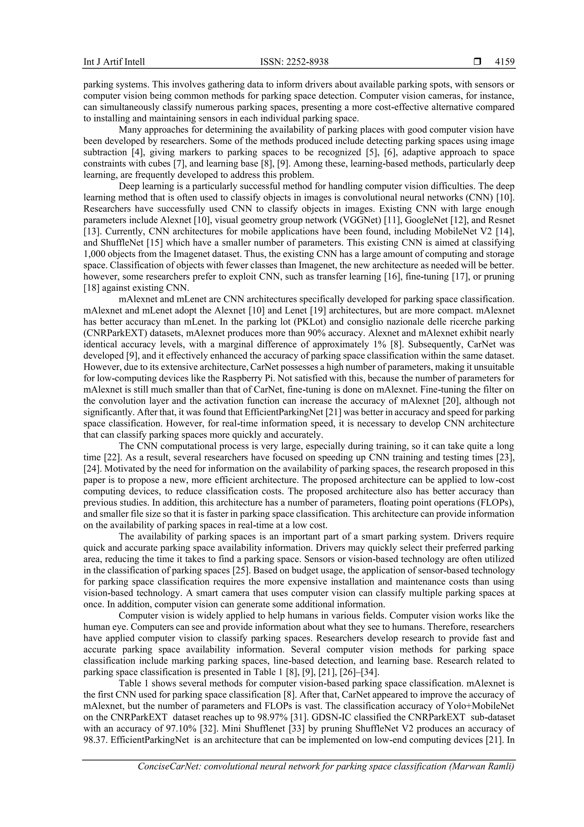 ConciseCarNet: convolutional neural network for parking space classification | PDF