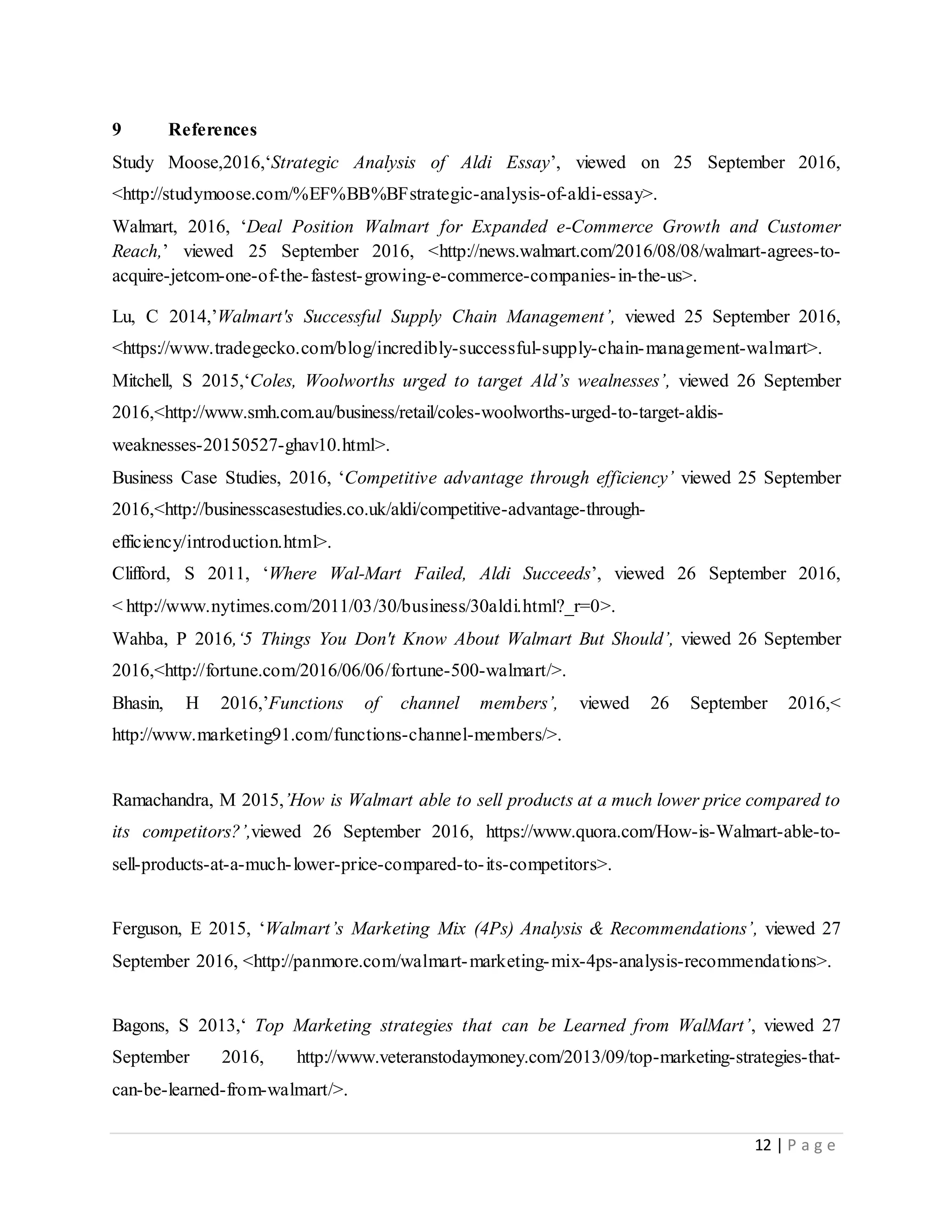 Comparison of marketing channels-Aldi & Walmart | DOCX | Retail Industry | Industries