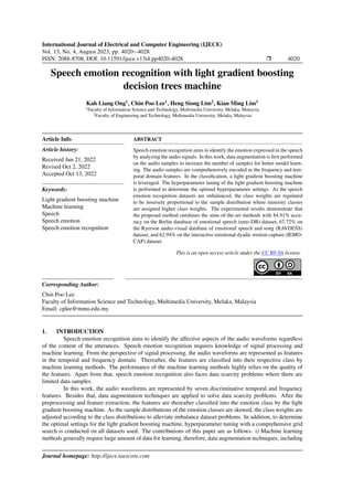Speech emotion recognition with light gradient boosting decision trees machine | PDF