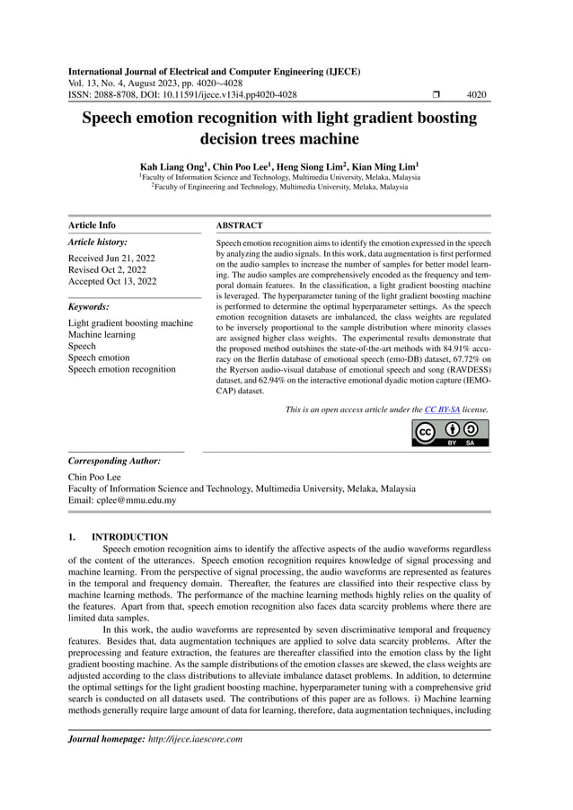 Speech emotion recognition with light gradient boosting decision trees machine | PDF