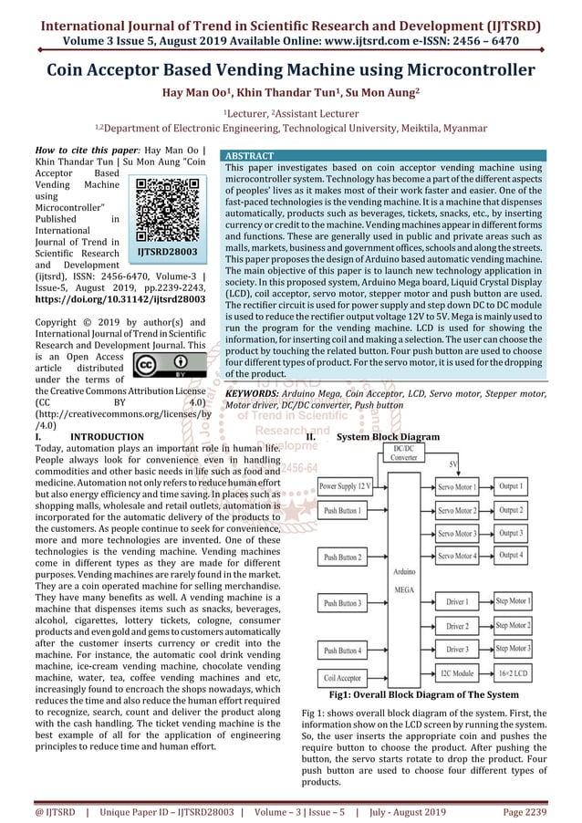 Coin Acceptor Based Vending Machine using Microcontroller | PDF | Food & Drink